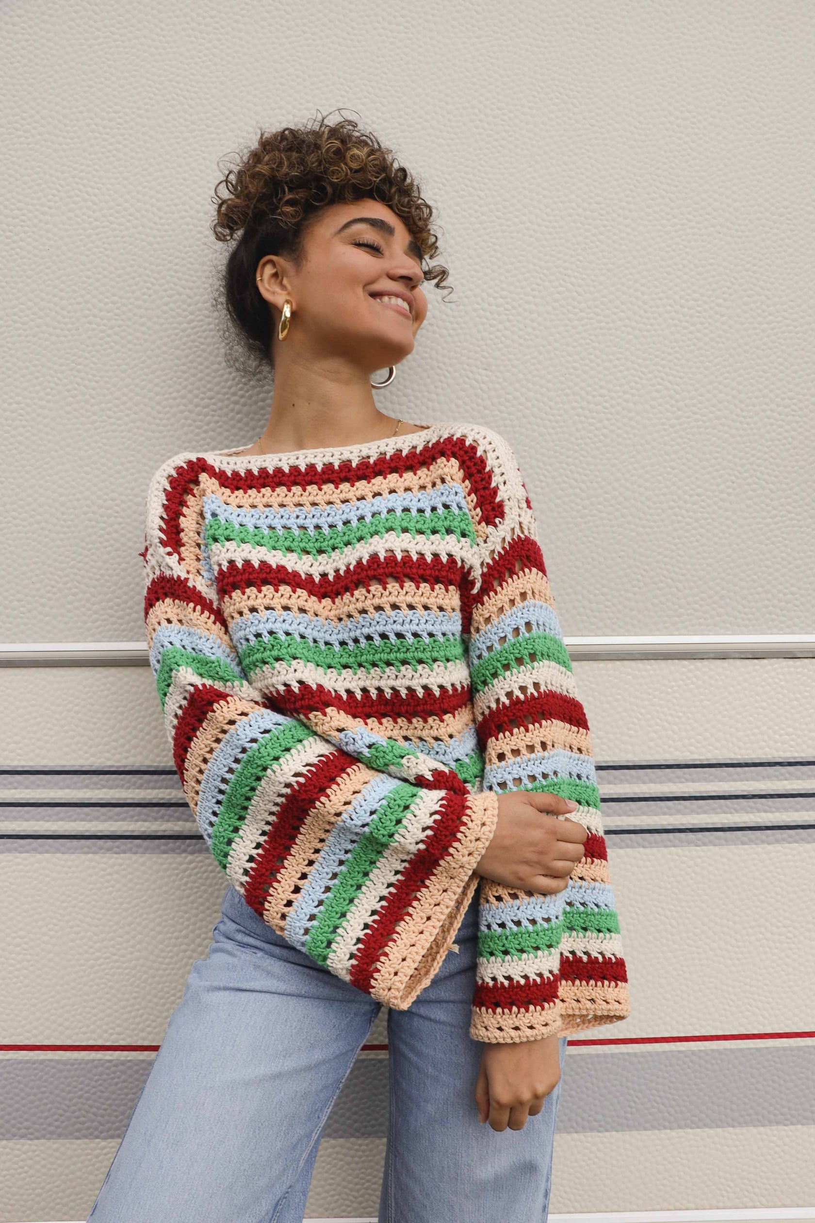 Pull Brigitte crochet - rayures rouge – Les Mains de Mamie