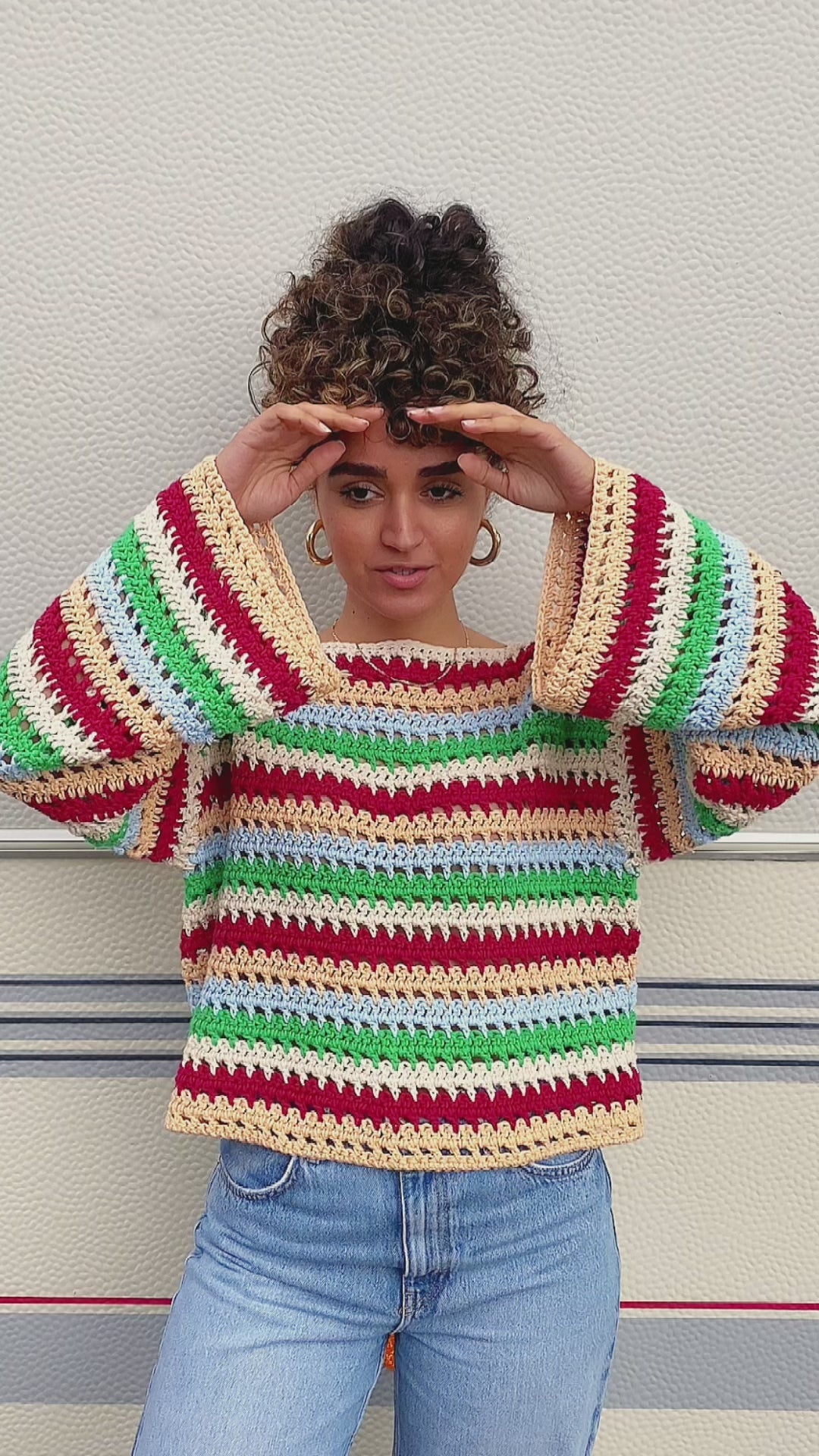 Pull Brigitte crochet - rayures rouge – Les Mains de Mamie